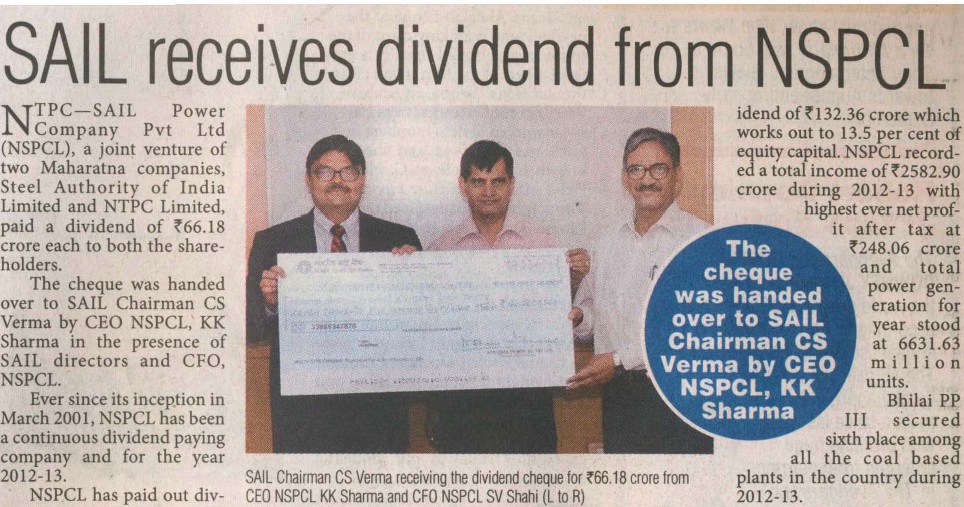 SAIL receives dividend from NSPCL | SAIL